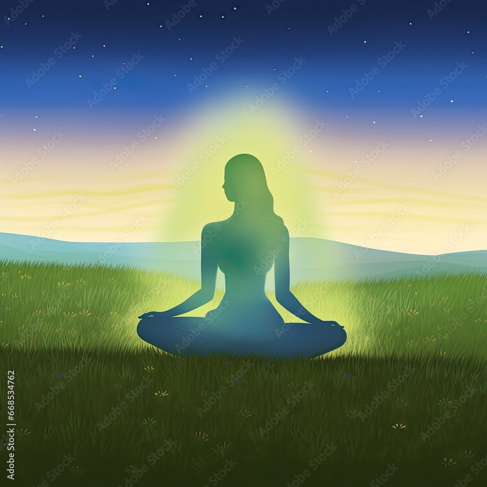 AI illustration of a person radiating positive energy. Spiritual ...