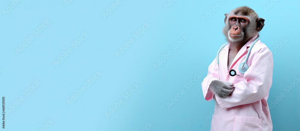 In the corner, monkey animals are a parrot in a doctor's coat and ...