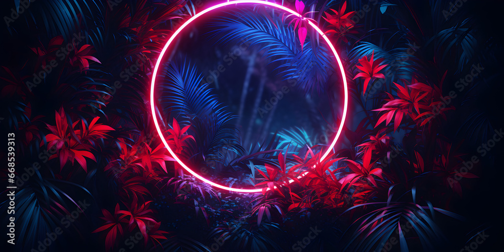 Neon Party Invitation, Neon light banner in fluorescent color, tropical ...