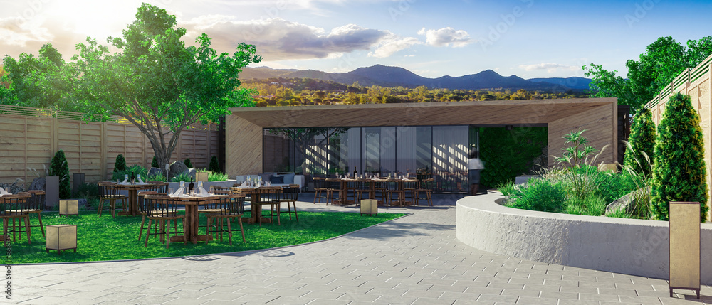 Outdoor Garden Pub & Restaurant inside a Sun-Kissed Landscape ...
