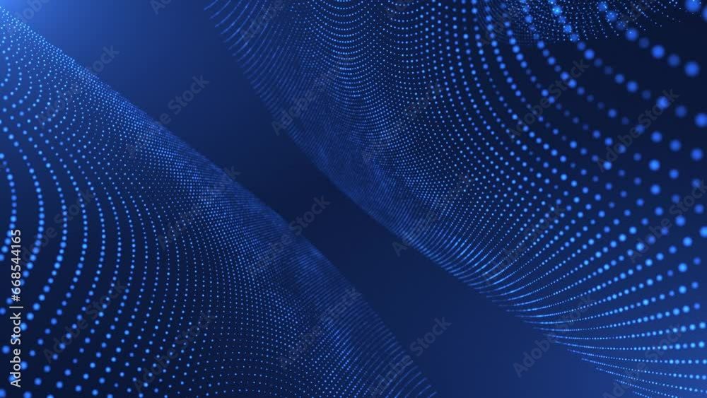 Abstract Glowing Wave Of Particles And Dots Moves On A Blue Background The Surface Of The