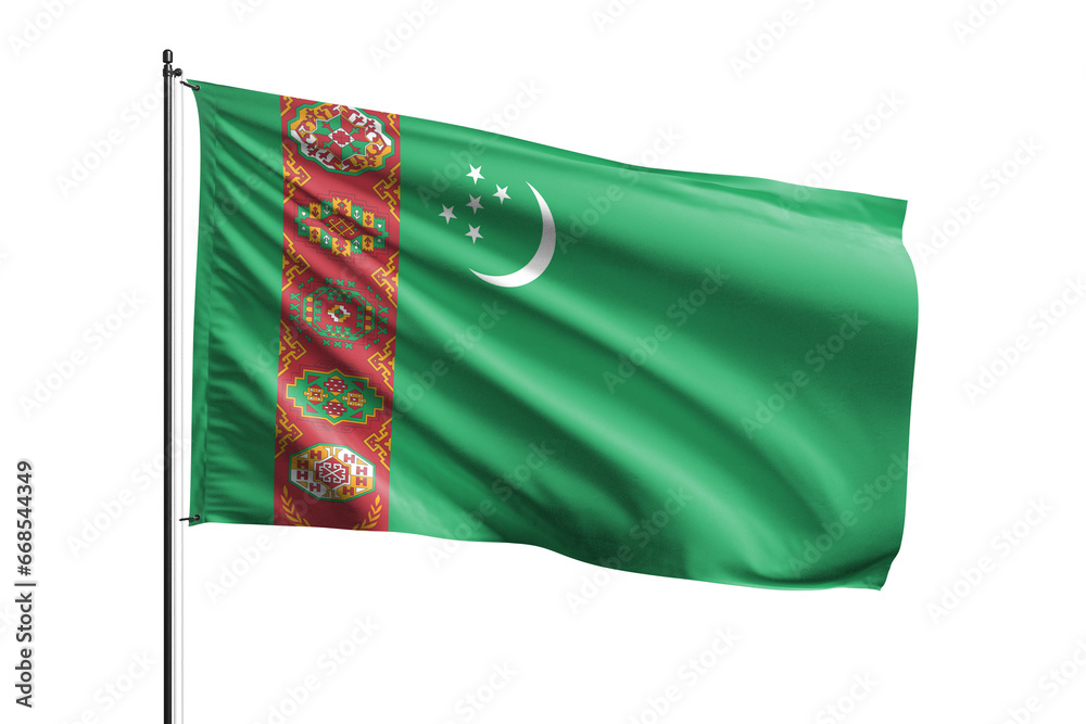 3d illustration flag of Turkmenistan. Turkmenistan flag waving isolated ...