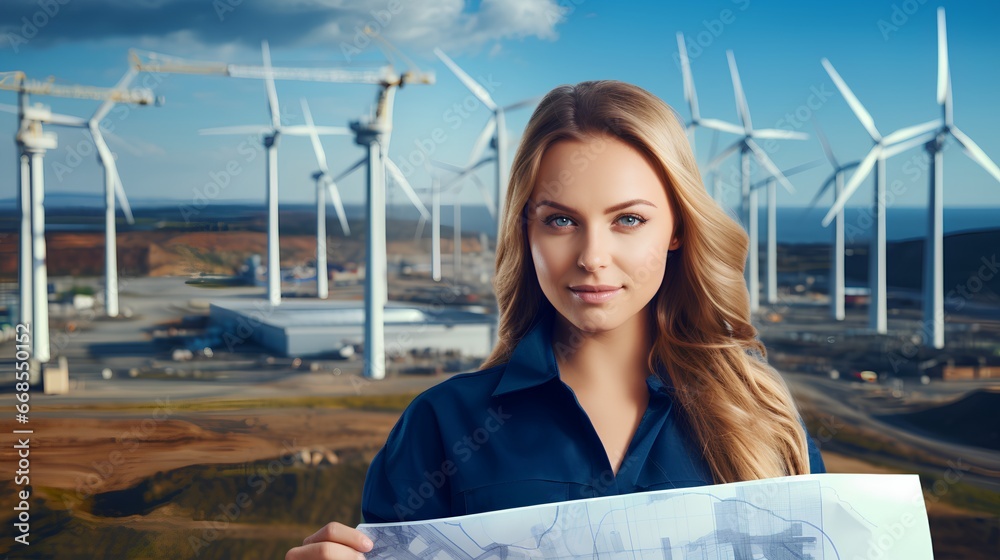 Professional woman engineer in sustainable energy project. Female ...