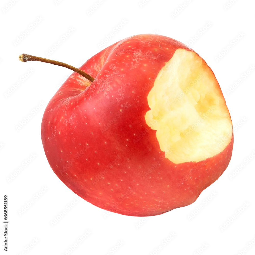 One red ripe bitten apple on a transparent background. PNG. Side view ...