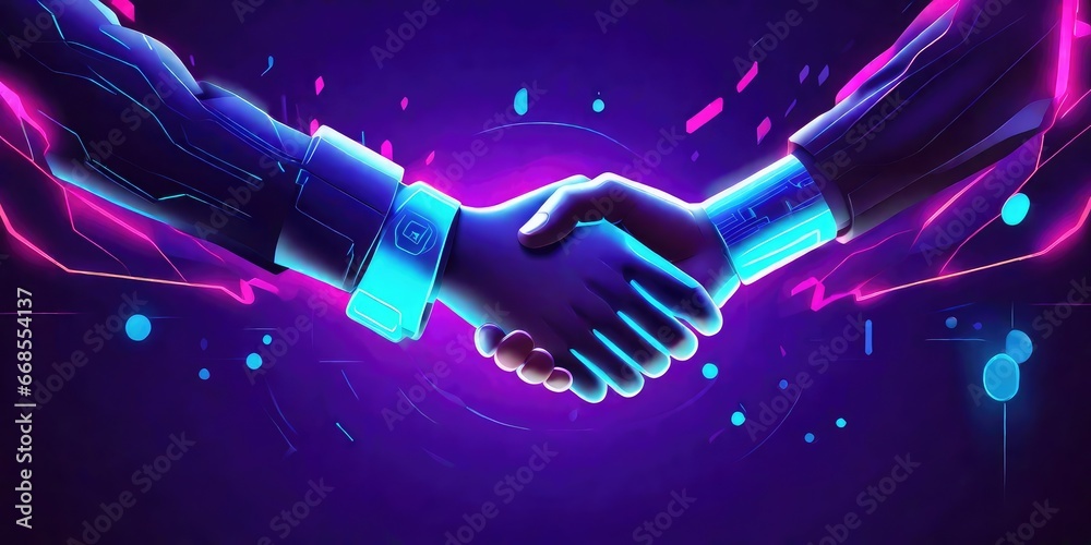 Handshake in digital futuristic style. The concept of partnership ...