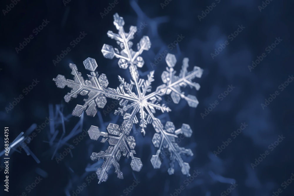 Snowflake falling down macro shot. Winter snow with nature season wind ...