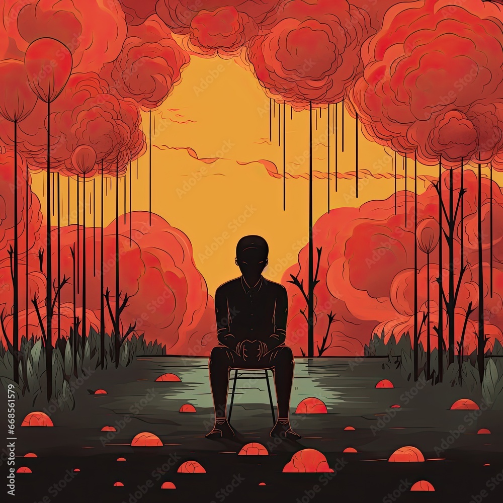 Psychology artwork. Dark silhouette. Therapy art illustration of ...