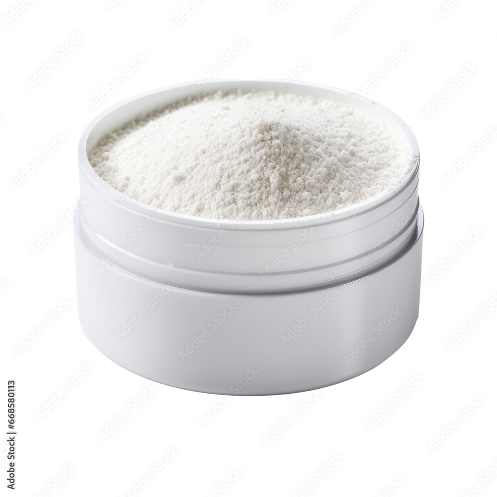 White powder in container isolated on transparent background ...