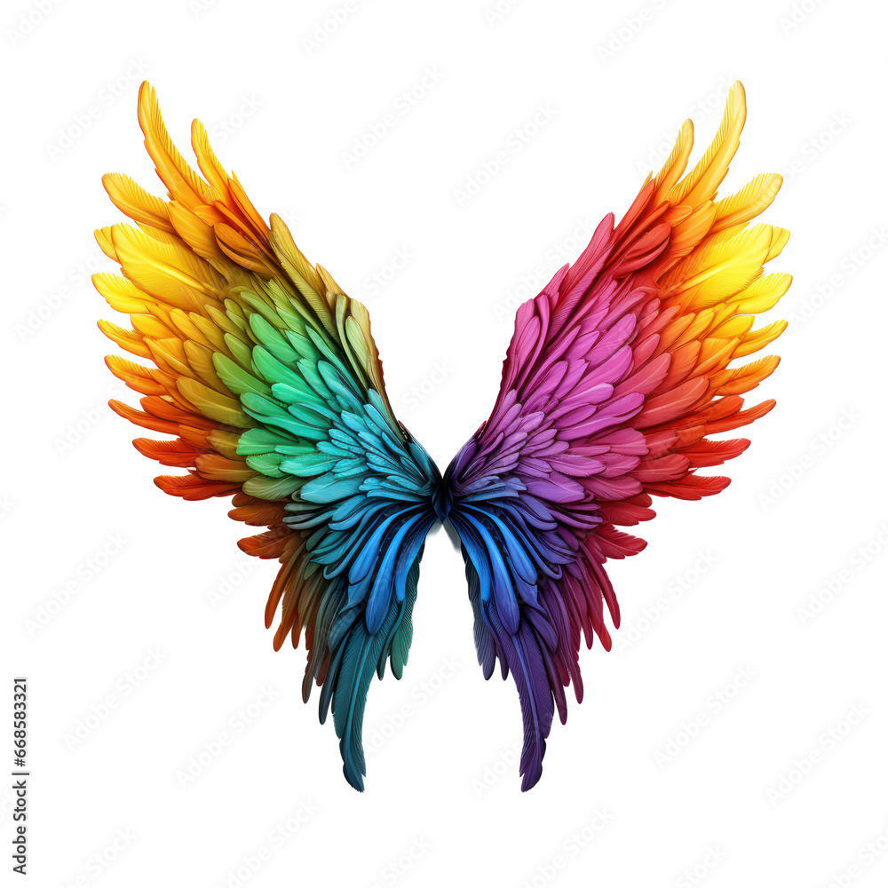 Rainbow angel wings in realistic style isolated on transparent ...