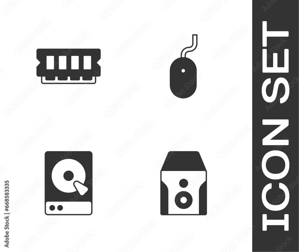 Set Uninterruptible power supply, RAM, random access memory, Hard disk drive HDD and Computer ...