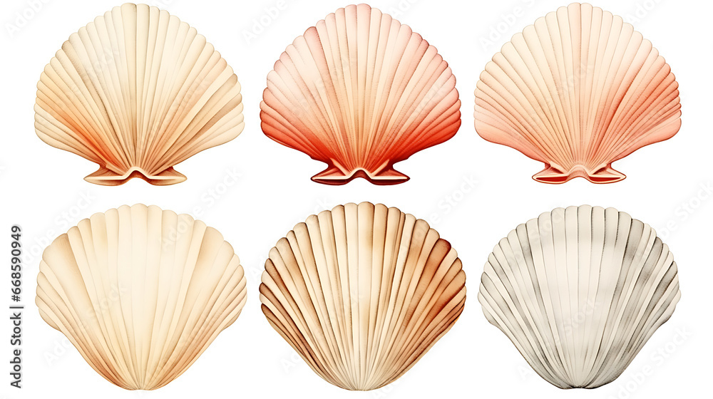 Watercolor Set of seashell elements collection clipart . generative ai ...