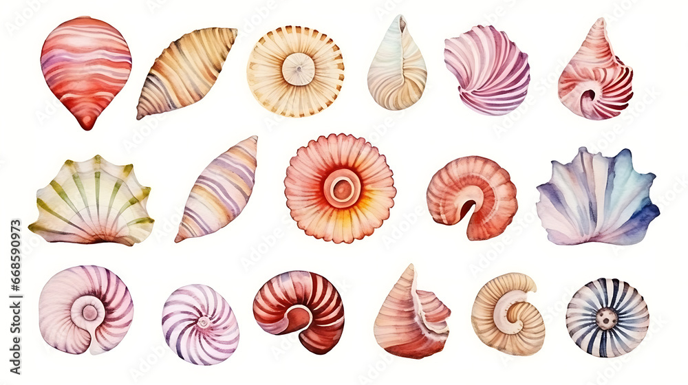 Watercolor Set of seashell elements collection clipart . generative ai ...