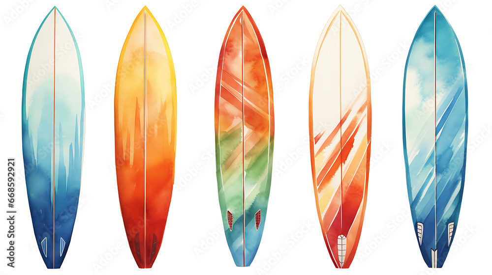 Watercolor Set of surfboard elements collection clipart . generative ai ...