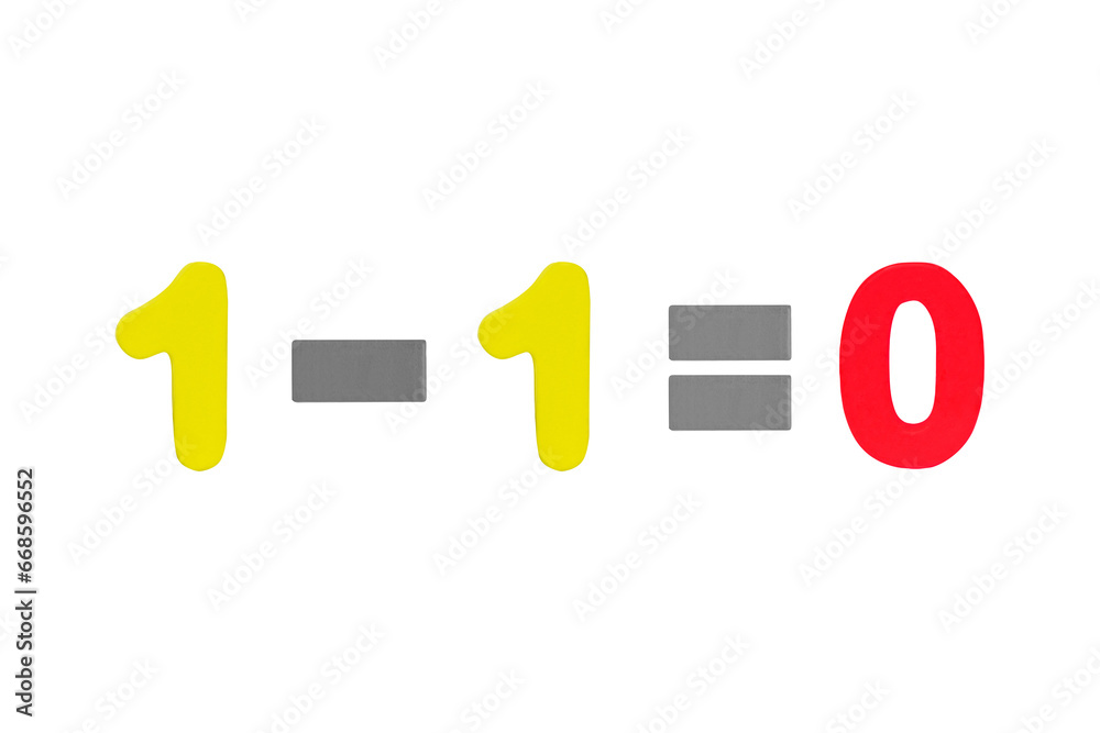 arabic numerals One minus One equals zero 1-1=0 Isolated on cut out PNG ...