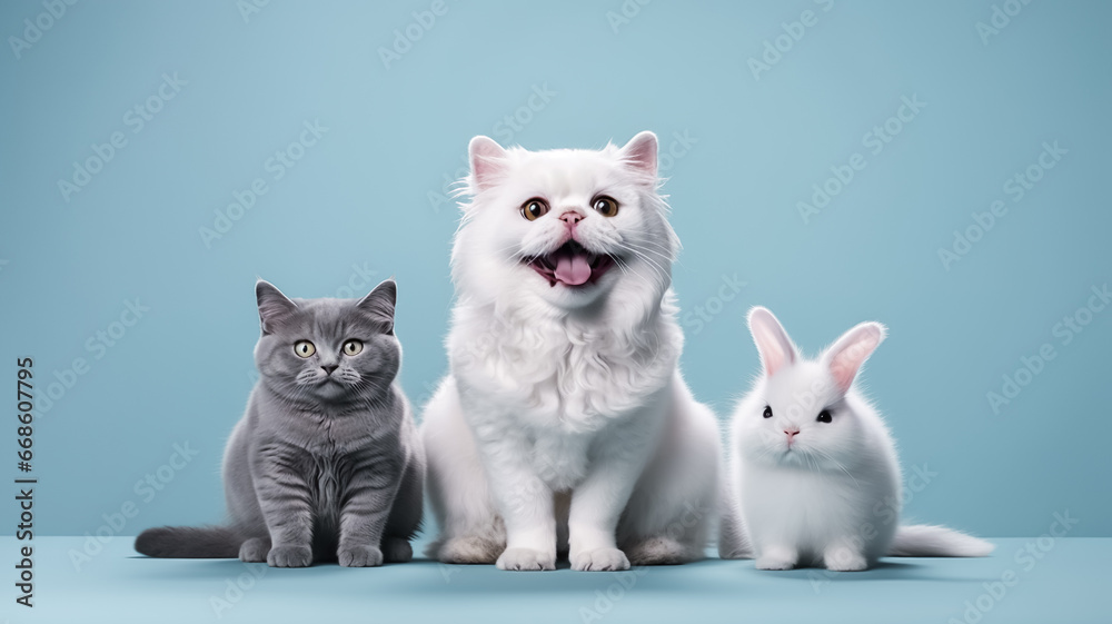 portrait of dog,cat and rabbit in pestel background.friend and ...