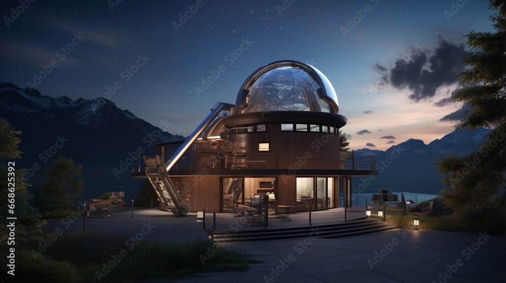 An outdoor observatory with advanced telescopes and interactive ...