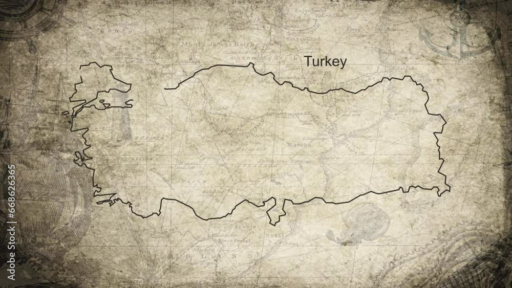 Turkey map drawn on a cartography background sheet of paper Stock Video ...