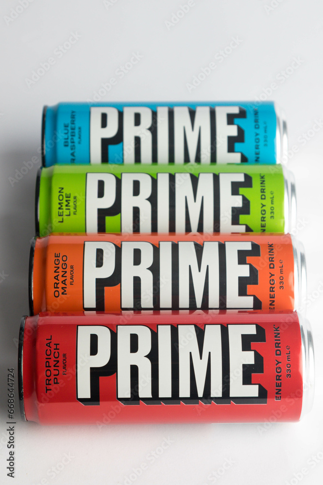 London, United Kingdom, 18th October 2023:- Four Cans of Prime Energy ...