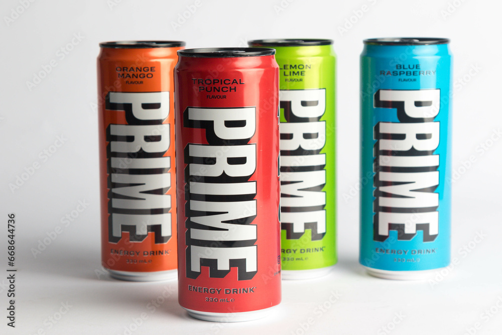 London, United Kingdom, 18th October 2023:- Four Cans of Prime Energy ...