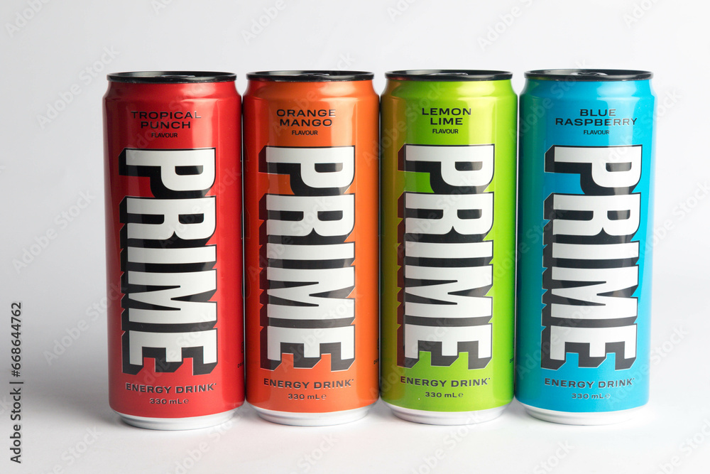 London, United Kingdom, 18th October 2023:- Four Cans of Prime Energy ...