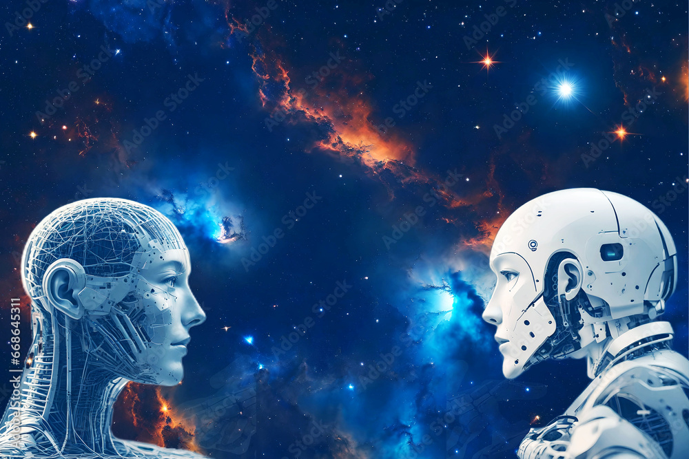 Future of Humanity AI and robots impact on society Stock Illustration ...