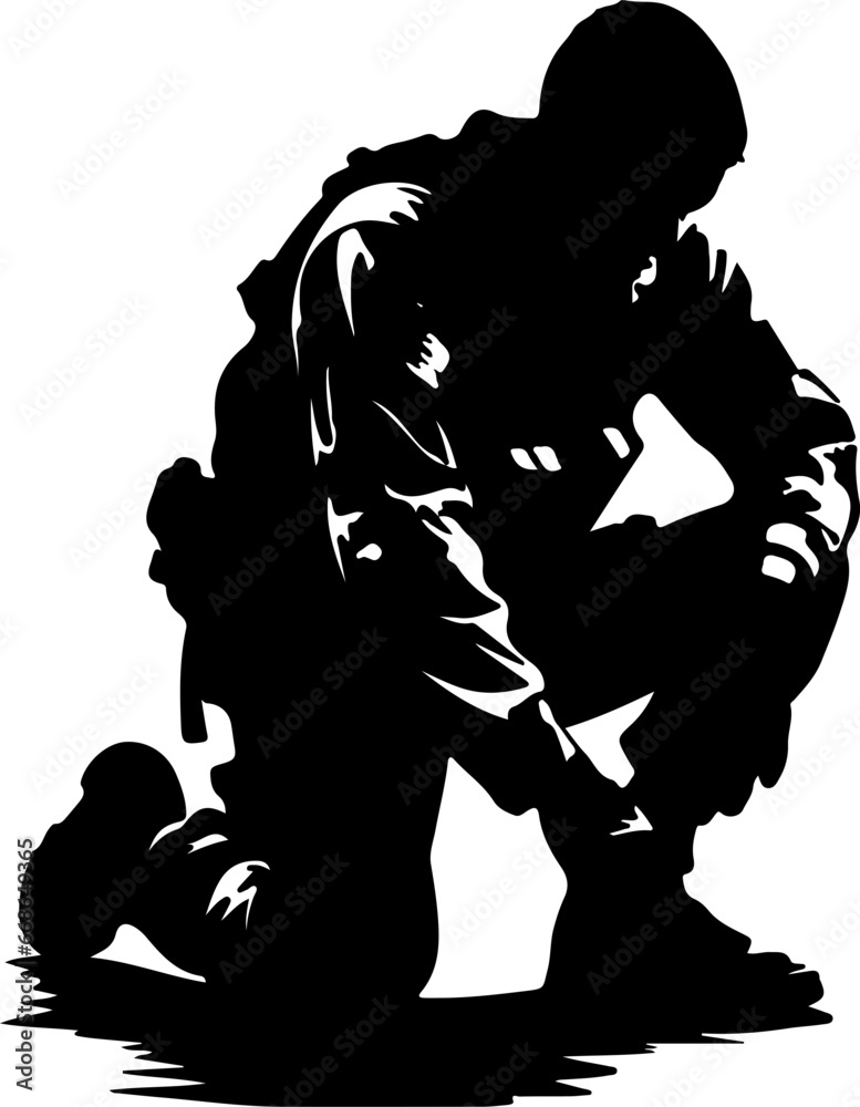 Sad soldier silhouette vector, military concept. AI generated ...