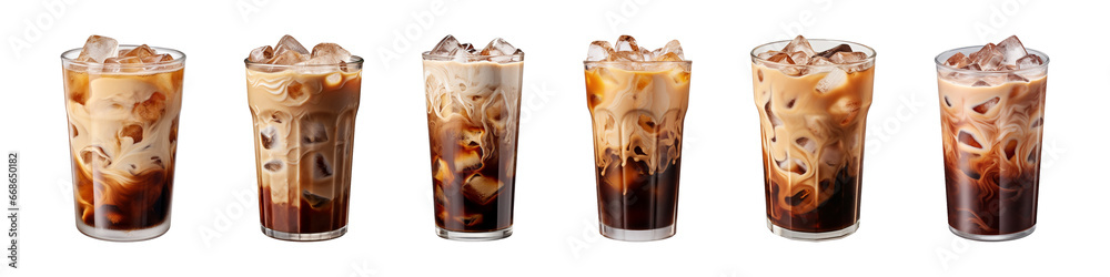 collection of a glass of iced coffee isolated on a transparent ...