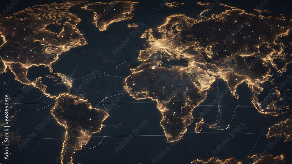 Globally Connected World Map with Interconnected Lines and Dots: A ...