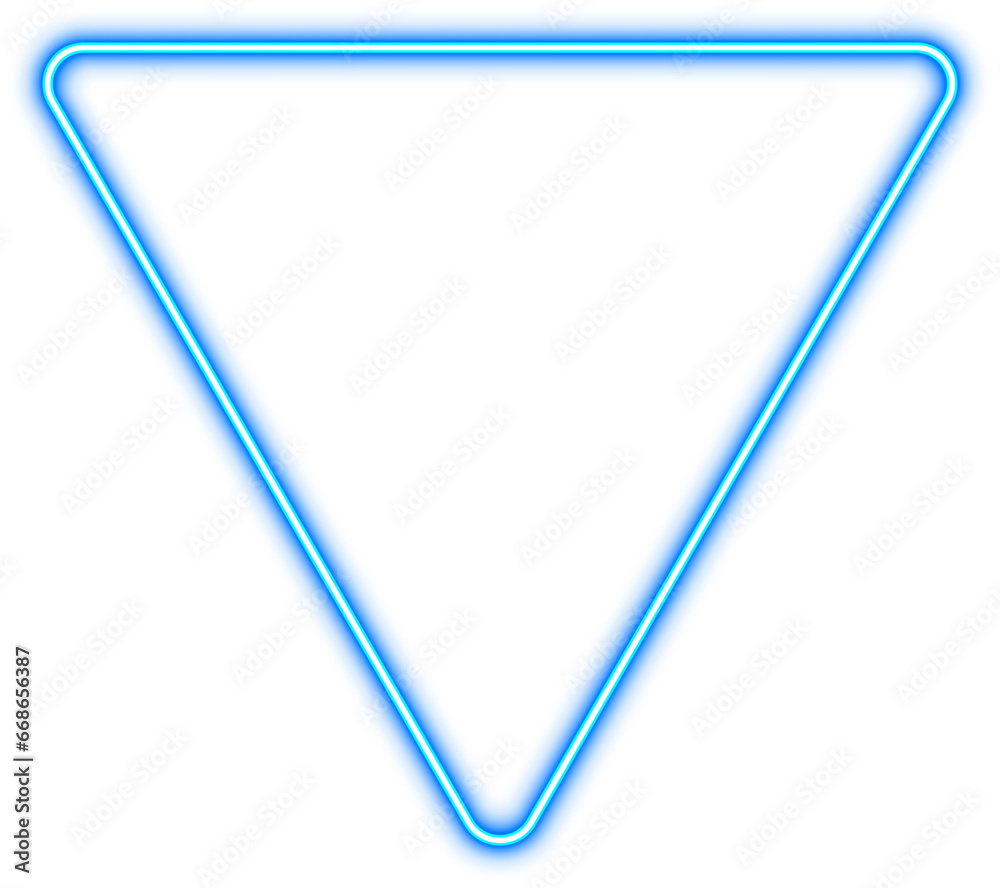 Blue triangle neon frame template, light sign, geometric glow outline ...