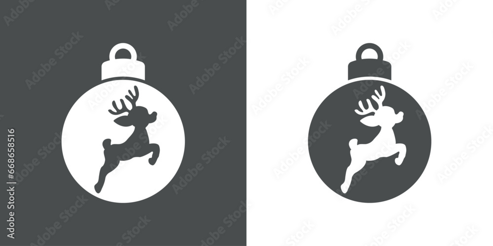 Tiempo de Navidad. Logo con silueta de bola de navidad con joven reno ...