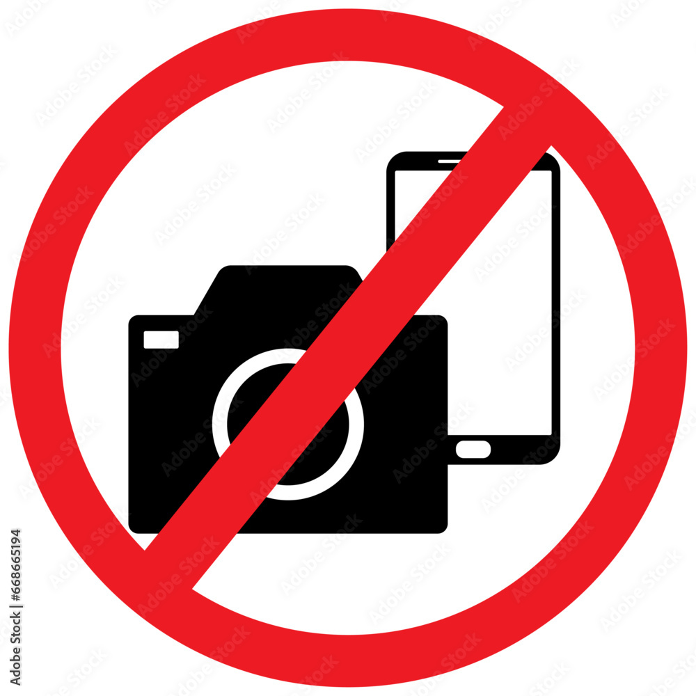 No cameras, no mobile phones allowed sign icon, no photography or video ...