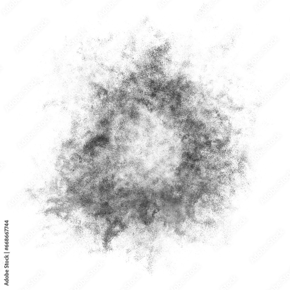 Black color powder explosion isolated on transparent background ...