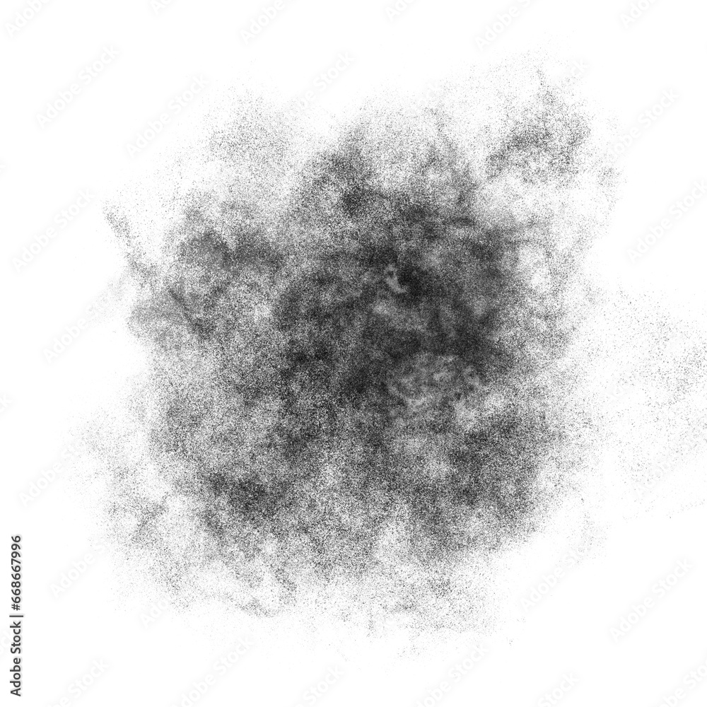 Black color powder explosion isolated on transparent background ...