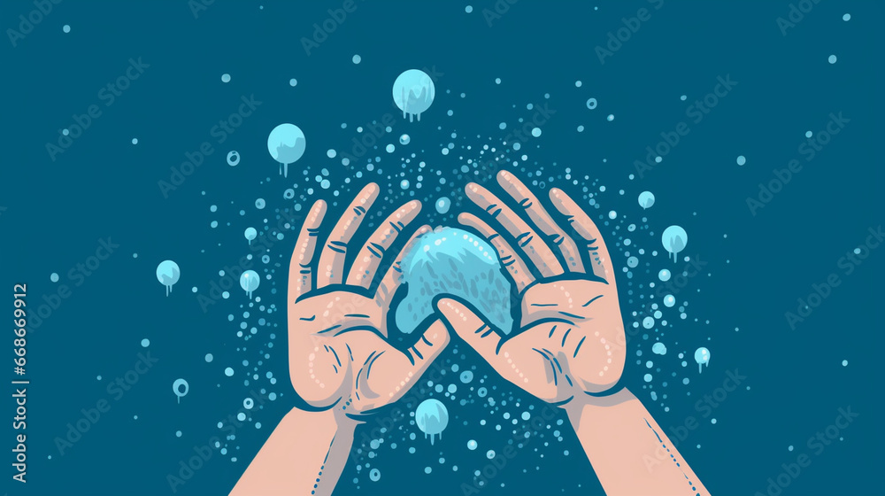 Blue background world handwashing day, Handwashing of hand wash with ...