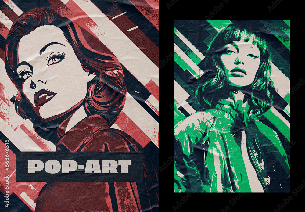 Oil Pop Art Poster Photo Effect Mockup With Generative AI Preview Stock ...