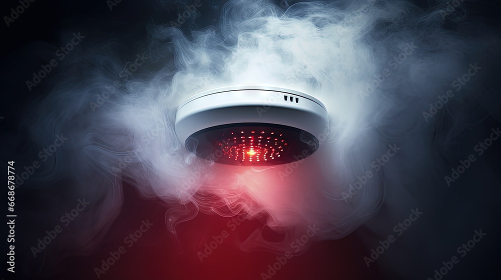 Smoke detector. Home studio ceiling. Smoke and fire protection. Work ...