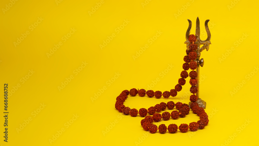 Weapon of Lord Shiva Trident or Trishul with Rudraksha bead necklace ...