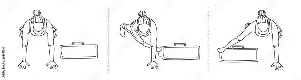 Right pull through core bag exercise Line Drawing isolated on copy ...