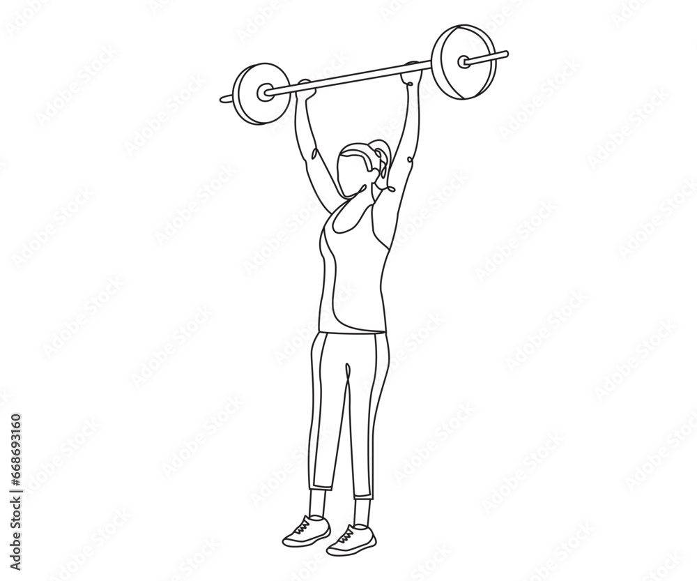 Shoulder press barbell exercise Line Drawing isolated on copy space ...