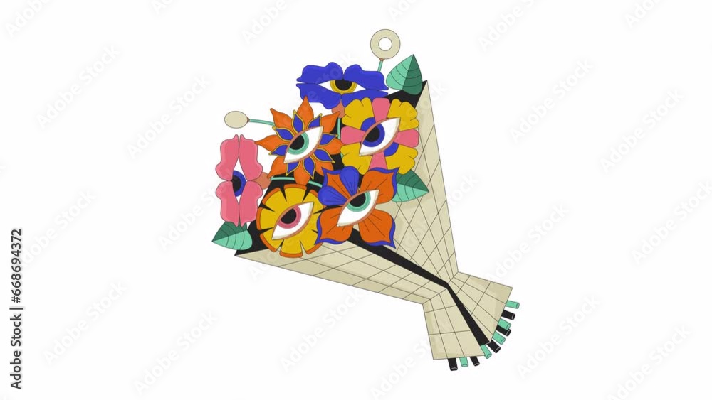 Groovy eyeball flowers bouquet with blinking eyes line 2D animation ...