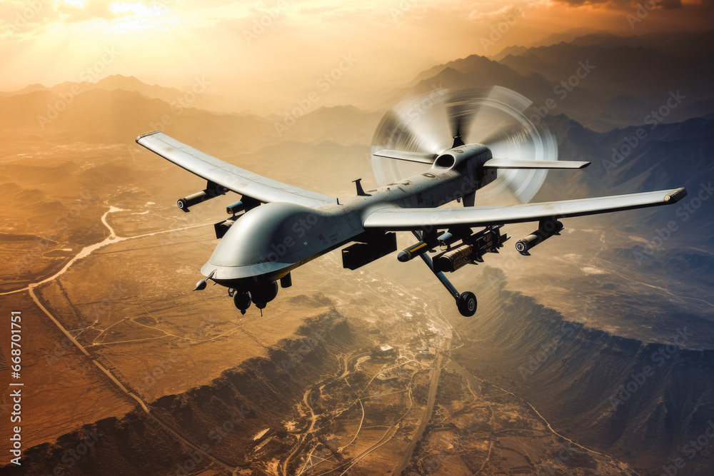 Military drones turned into effective weapons of war. Military fighter ...
