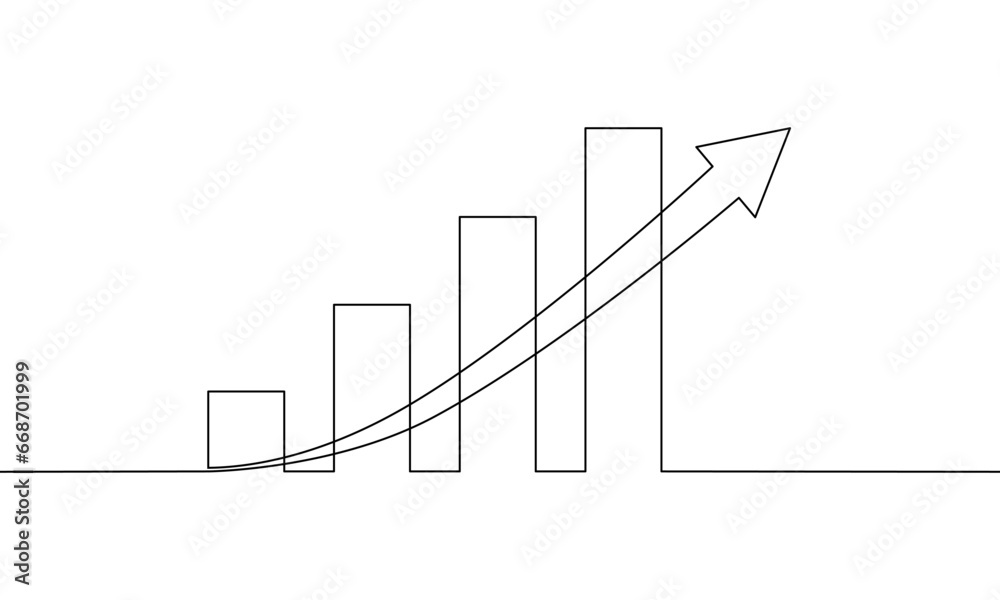 Continuous line drawing of graph with arrow. Illustration vector of bar ...