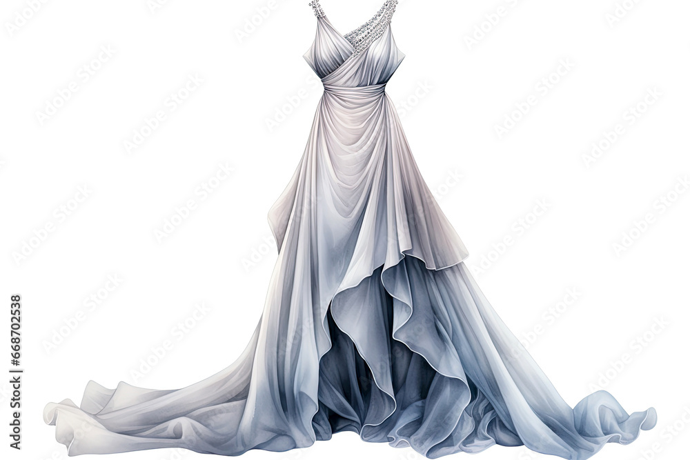 Watercolor of costume Evening dress isolated on transparent background ...