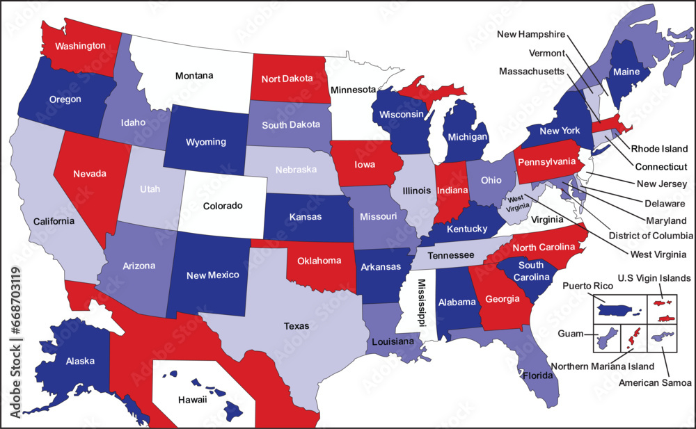 Poster map of the United States of America with state names. American ...