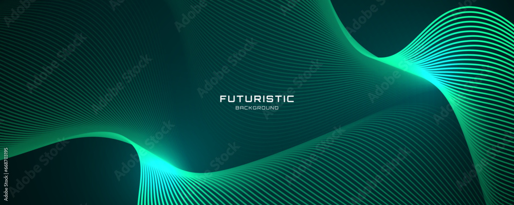 3D green techno abstract background overlap layer on dark space with ...
