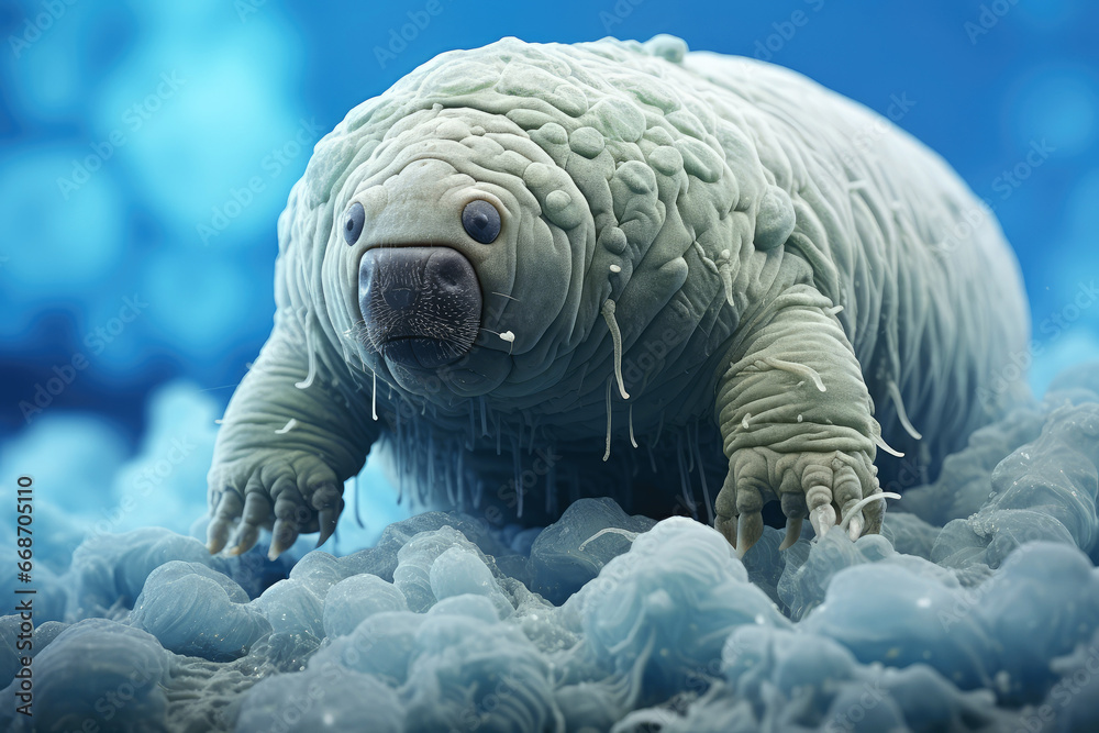 Microscope View of a Tardigrade and some Bacterias extreme closeup ...