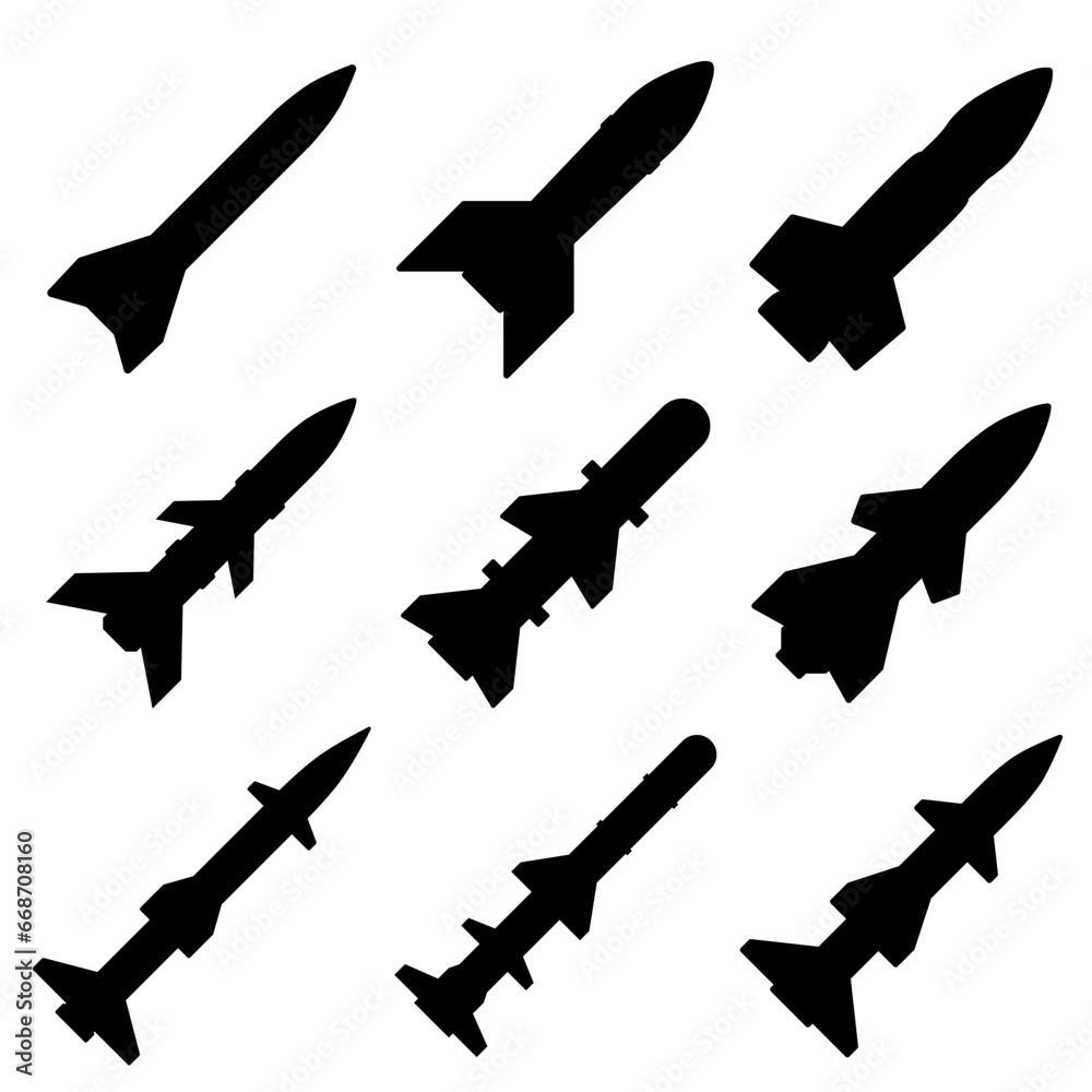 Missile icon set. Missile graphic resources for icon, symbol, or sign ...