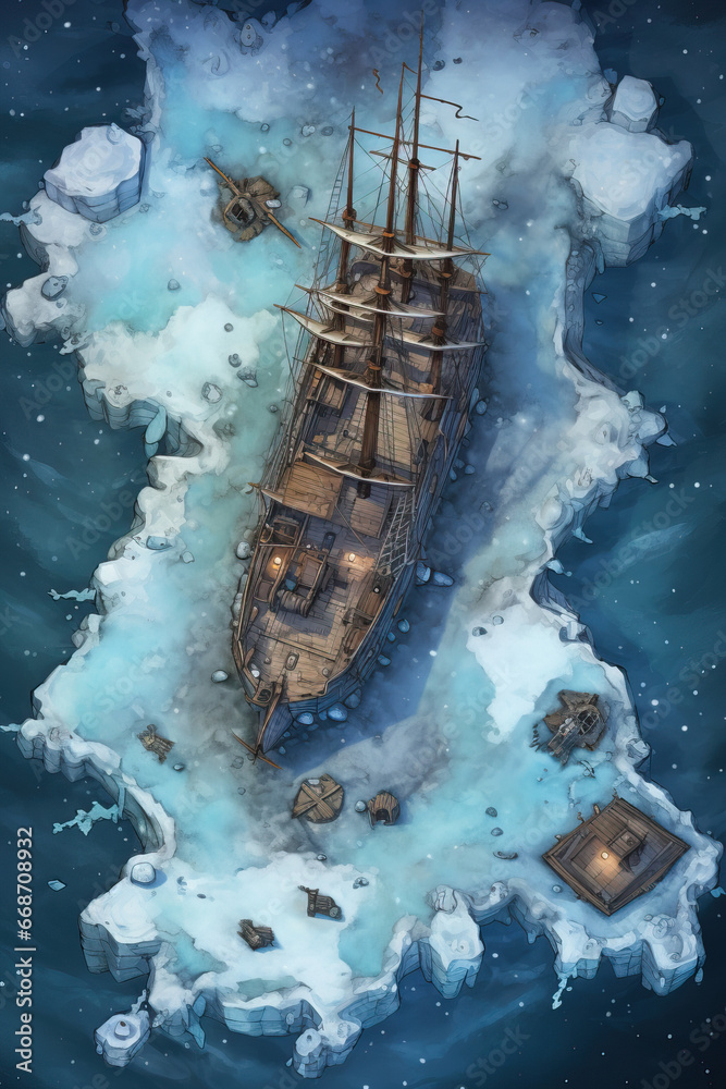 DnD Map Arctic Shipwreck: A Captivating View Stock Illustration | Adobe ...