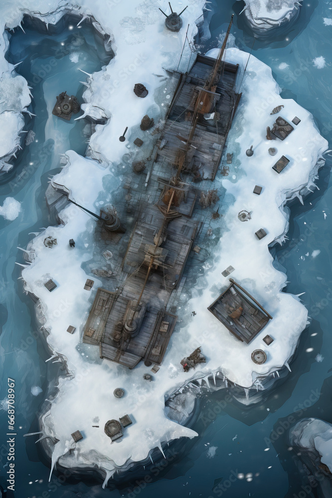 DnD Map Abandoned Arctic Shipwreck: Aerial Perspective Stock Illustration | Adobe Stock