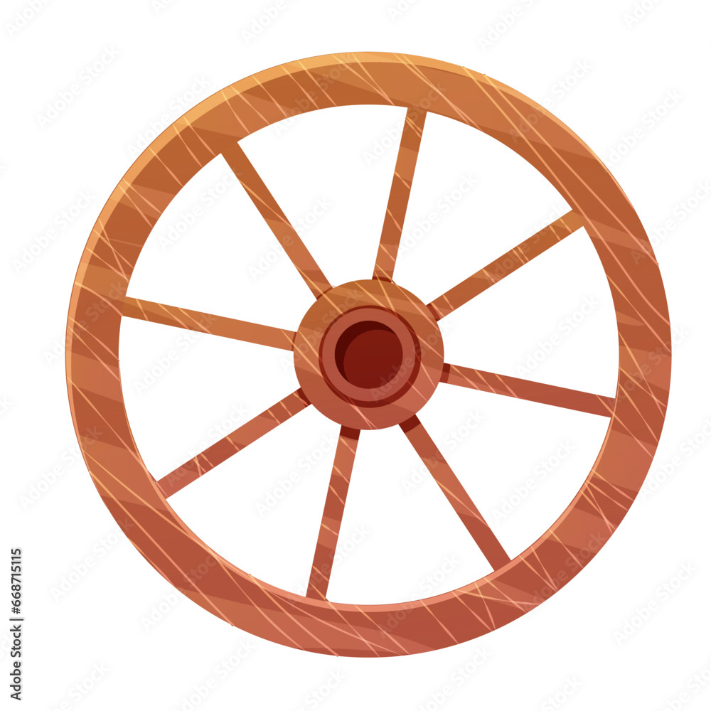 Wooden wheel in cartoon style, textured and detailed isolated on white ...